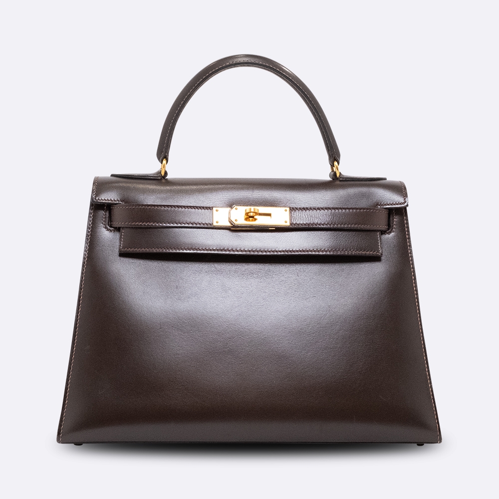 HERMES KELLY SELLIER 28 CHOCOLATE BOX CALF - BJ Luxury